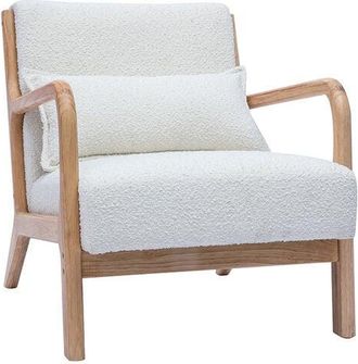 Miliboo Miliboo - Fauteuil scandinave en tissu effet laine boucl&eacute;e blanc et bois clair massif derry