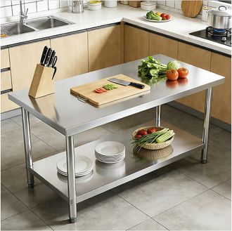 Generic K&uuml;cheninsel mit Stauraum, Edelstahltisch, Vorbereitungsarbeitstisch for Restaurantk&uuml;che, Haus und Hotel, Buffetschr&auml;nke/Sideboard, offene Regale(Optio