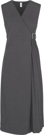Bomboogie Femme, Robes, Gris, Taille: 38 FR Longue robe portefeuille en m&eacute;lange de laine avec ceinture