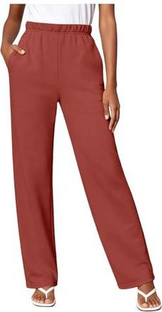 Generic Pantalon Palazzo &eacute;lastique pour femme - Coupe droite - Coupe droite - Taille haute - D&eacute;contract&eacute; - Jambes larges - Avec poches, Rouge past&egrave;que, L
