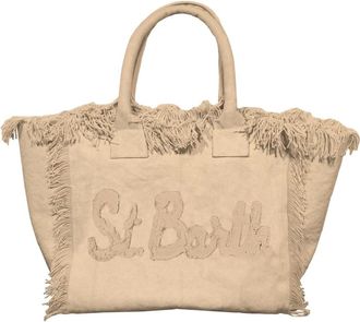MC2 Saint Barth Femme, Sacs, Beige, Taille: ONE Size Sac &agrave; bandouli&egrave;re en toile avec franges