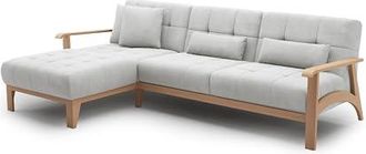 Cavadore Cavadore Ecksofa Billan / Schlafsofa im skandinavischen Design mit Longchair, Bett und massivem Holzgestell in Buche / 264 x 88 x 183 / Mehrfarbiger S
