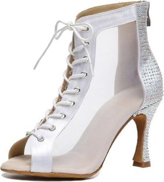 Miyoopark Chaussures de danse pour femme - Talon haut - Bottes de soir&eacute;e latine, L492 Blanc Talon 9 cm, 37.5 EU