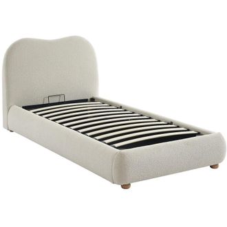 Vente-Unique Lit coffre 90 x 190 cm - Tissu bouclette - Blanc - VANARI