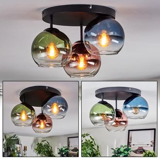 HOFSTEIN Deckenleuchte Koyoto, 3-flammige Deckenlampe aus Metall/Gas in Schwarz/Blau/Gr&uuml;n/Kupfer/Klar, Leuchte im Retro/Vintage-Design (Schirme &Oslash; 15 cm), E14, 