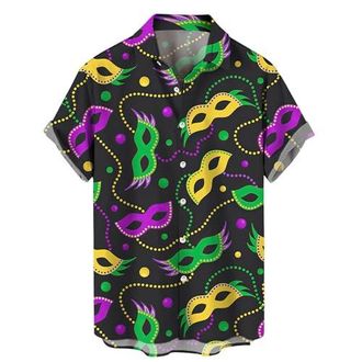 Generic Costume de carnaval pour homme - Chemise &agrave; manches courtes - Chemise d&eacute;contract&eacute;e &agrave; manches courtes avec masques et confettis - Chemise d&eacute;t&eacute; respirant