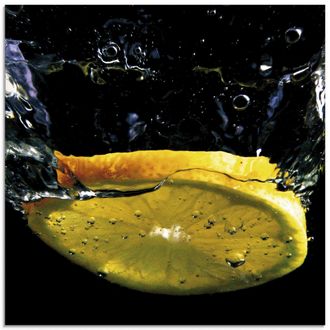 Artland ARTland Wanddeko Glasbilder Wandbild Glas Bild einteilig Quadratisch Obst Fr&uuml;chte Zitrone im Wasser Cocktailbar T5HA