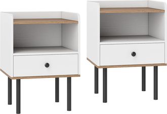 Giantex Nachttisch 2er Set, Beistelltisch mit offenem Fach & Schublade, moderner Sofatisch mit erh&ouml;hten Metallbeinen, Nachtschrank Nachtkonsole Nachtkommode 4