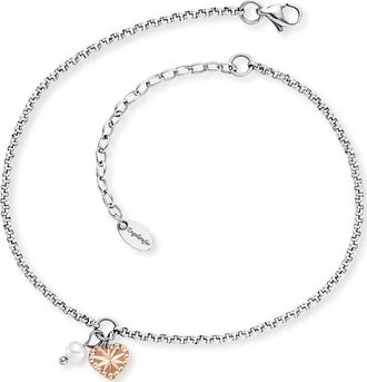 Engelsrufer Fußkettchen Herz mit Süßwasserperle für Damen, Edelstahl, Bicolor, silberfarben, Rosegold, verstellbare Länge, nickelfrei, Allergiker geeignet