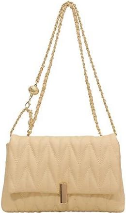 Generic Sac &agrave; bandouli&egrave;re en cha&icirc;ne pour femme en cuir matelass&eacute; et sac &agrave; main tendance &agrave; rabat sac &agrave; bandouli&egrave;re matelass&eacute; pour femme, jaune, Medium