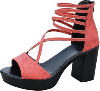 Generic Sandales &agrave; talons hauts pour femme avec sangle de cheville et fermeture &eacute;clair confortables &agrave; bout ouvert, Rouge, 38.5 EU