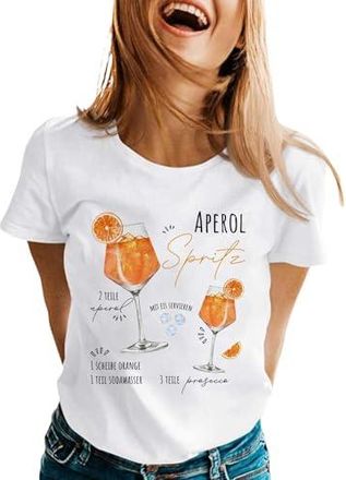 Generic Costume Aperol pour femme - T-shirt en coton Aperol Spritz - T-shirt &agrave; manches courtes - Col rond - T-shirt d&eacute;t&eacute; amusant - Pour cocktail, f&ecirc;te, &eacute;v&eacute;nem