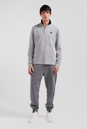 Eden Park Polo Manches Longues En Piqu&eacute; Coton Gris &Eacute;cusson Gomme Coupe Regular