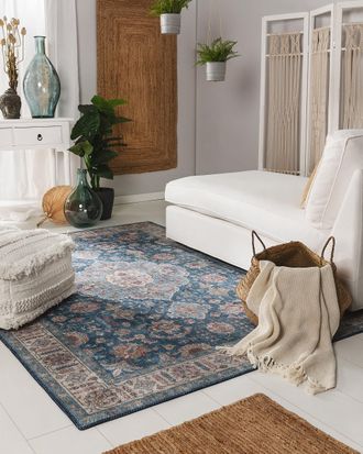 benuta Pop Teppich Laury - Blau 120x170 cm - Kunstfaser - Rechteckig & im Style: Vintage - Pflegeleicht f&uuml;r Wohnzimmer Schlafzimmer