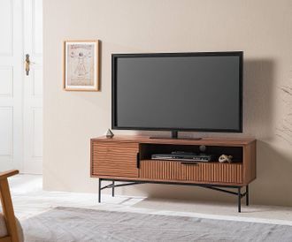 Mørteens home24 TV-Lowboard - 120 cm Front & Korpus: MDF Mitteldichte Holzfaserplatte, furniert & lackiert Gestell: Metall, lackiert Braun/Walnuss 120 x 50 x
