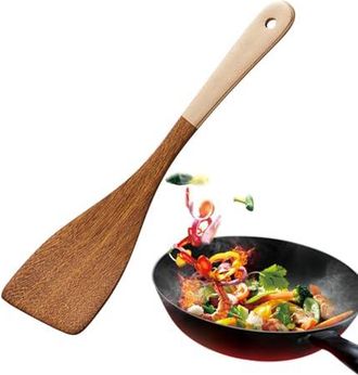 Generic Spatule en bois pour la cuisine, spatule en bois - Spatule en bois avec long manche - Ustensiles de cuisine, spatule pour po&ecirc;les &agrave; frire antiadh&eacute;sives