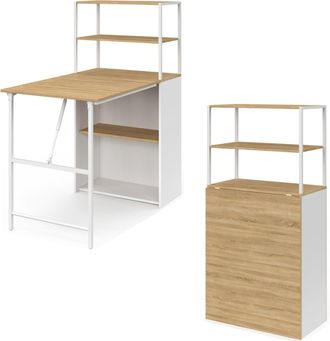 IDMarket B&uuml;cherregal, faltbar, Ray Tablett, klappbar, Holz in Buche-Optik und Wei&szlig;