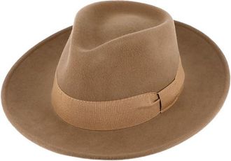 Fiebig Fedora Wollfilzhut | Filzhut mit Ripsband Waterproof & Crushable (57-M, Camel)