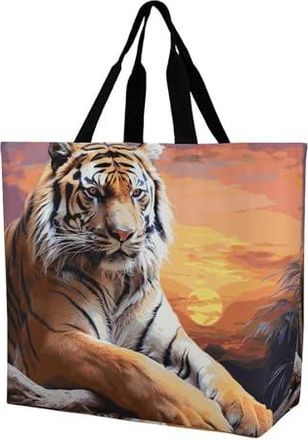 Generic Coucher De Soleil Color&eacute; Avec Un Tigre Sac Cabas L&eacute;ger Sacs D&eacute;contract&eacute; Sac A Main Femme Pour Gym Plage Quotidienne