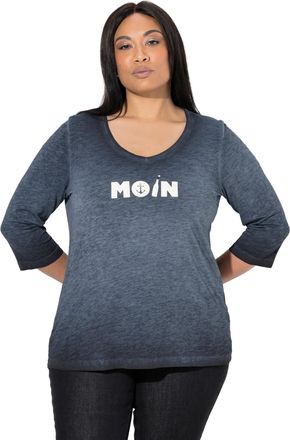 Ulla Popken Damen gro&szlig;e Gr&ouml;&szlig;en &Uuml;bergr&ouml;&szlig;en Plus Size Shirt, Moin, V-Ausschnitt, 3/4-Arm schwarz 58+ 846737100-58+