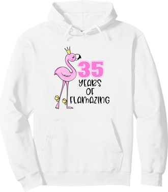 BDAZ 35 Years of Flamazing Flamingo Design Beach 35th Birthday Pullover Hoodie
