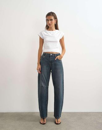 Topshop Barrel-Jeans in Blau-Schwarz mit mittelhohem Bund