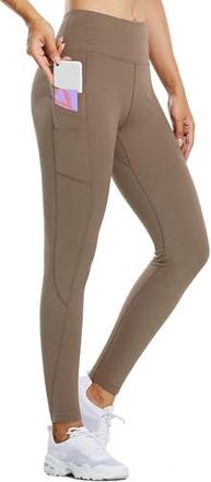 Baleaf Warm Leggings Femmes Hiver Leggings Taille Haute Sport Leggings avec Poches Leggings Laine Yoga Pantalons Hiver Pantalons imperméables Brun XL