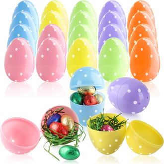 Com-Four 24x Füllei - Bunte Plastikeier zum Befüllen und Aufhängen - Hohle Kunststoffeier zu Ostern - Leere Ostereier für Überraschungen und kleine Geschenke -