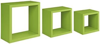 Homemania HOMSAN_090 Regal, Rubik, Wanddekoration, Schlafzimmer, Büro-MDF, Grün 35 x 35 x 15,5/25 x 25 x 15,5/20 x 20 x 15,5 cm