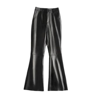 Generic TroUKers Pantalon en cuir véritable doux pour femme Grande taille, Noir pleine longueur, 3XL