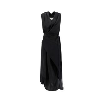 Maison Margiela Femme, Robes, Noir, Taille: 36 FR Robe mi-longue drap&eacute;e style portefeuille