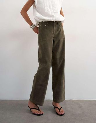 Topshop Cinch - Pantalon en imitation daim - Kaki-Vert