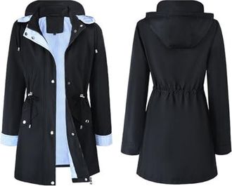 Generic Vestes de pluie pour femmes, veste de pluie l&eacute;g&egrave;re coupe-vent &agrave; rayures pour escalade en plein air, trench-coat &agrave; capuche 2026, Noir, XXL