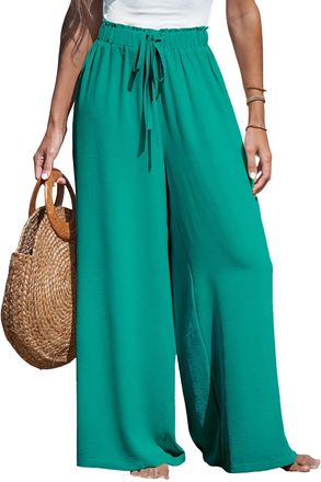 Cupshe Damen Leichte Weite Hose, High Waist mit Kordelzug und Gummibund, Ganzjahrestaugliche Lange Hose