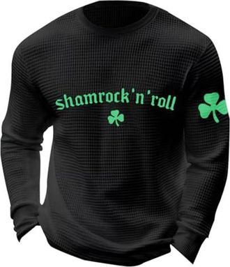 Generic Sweat-shirt pour homme pour la Saint-Patrick, pull irlandais r&eacute;tro vert, manches longues, tr&egrave;fle, tr&egrave;fle, imprim&eacute;, col rond, chemisier irlandais fiert