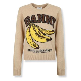 Ganni Femme, Pulls, Brun, Taille: 38 FR Pull Graphique en Laine