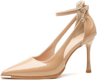 Generic Escarpins Femme Bout en M&eacute;tal Cuir Vernis 5/7CM Talons Aiguilles avec Protection Contre Les Coups Bout Pointu Bride Cheville Escarpins de Cour Navette