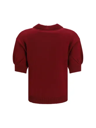 Alessandra Rich Merino Wool Cable-Knit Polo Shirt - Red