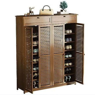 Generic Meuble de rangement &agrave; chaussures en bambou avec portes et tiroirs - Organiseur peu encombrant pour entr&eacute;e, couloir, salon et chambre &agrave; coucher