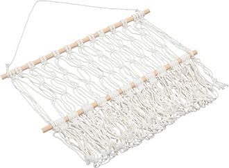 OSALADI Makramee Wandregal aus Baumwollseil und Holz Gewebtes Quastennetz H&auml;ngematte f&uuml;r Kinderzimmer Dekoratives Aufbewahrungsnetz f&uuml;r B&uuml;cher und Deko