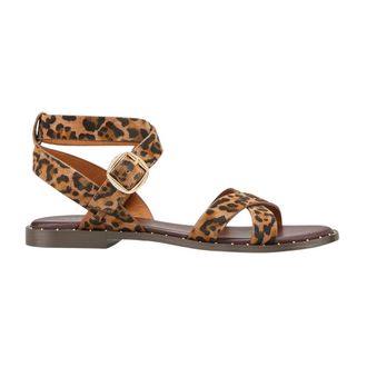 Cosmoparis Femme, Chaussures, Brun, Taille: 41 EU Sandale plate imprim&eacute; l&eacute;opard Helana