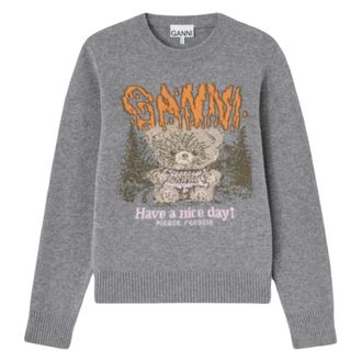 Ganni Round-Neck Strickwaren - - Knitwear - Damen - Grau - M