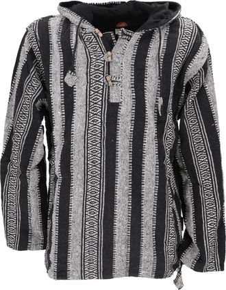 Guru Shop Goa Kapuzenshirt, Baja Hoodie, Boho Style Kapuzenpullover - Schwarz, Herren, Baumwolle, Size:XXL