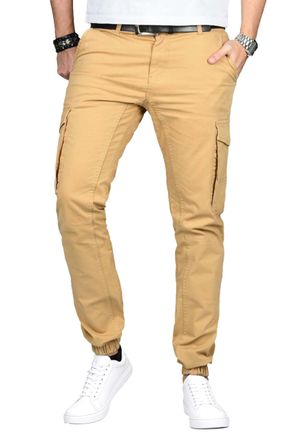 Alessandro Salvarini Herren Designer Cargo Stoff Hose Cargohose Regular Slim [AS-260-Beige-W29-L30]