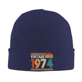 Generic FWJZDSP Bonnet Vintage 50 Ans 1974, Cadeau Humoristique pour Un 50e Anniversaire, Bonnet dhiver pour Homme et Femme, Bonnet tricoté Noir