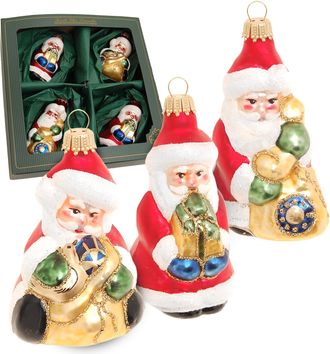 Krebs Glas Lauscha Christbaumschmuck/Weihnachtsbaumanhänger aus Glas - Glasfiguren-Set - Motiv: Santas mit Geschenk - Menge: 4 Stück - Größe: 8-9 cm