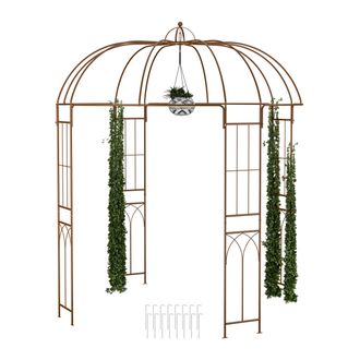 Relaxdays Rosenpavillon Metall, HBT 269 x 211 x 211 cm, Rankhilfe Kletterpflanzen, Garten, Rankpavillon mit Haken, braun