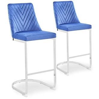 Menzzo Lot de 2 chaises de Bar Design Mistigri Velours Bleu