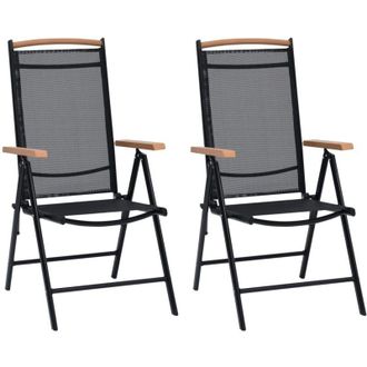 vidaXL Vidaxl - Chaises de jardin pliables 2 pcs aluminium et textil&egrave;ne noir
