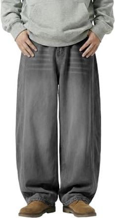Generic Jean Homme Baggy, Jambes Larges, Coupe Ample, en Denim d&eacute;lav&eacute;, Style Streetwear Hip hop, Pantalon d&eacute;contract&eacute; pour Tous Les Jours, Gris, Taille XXL